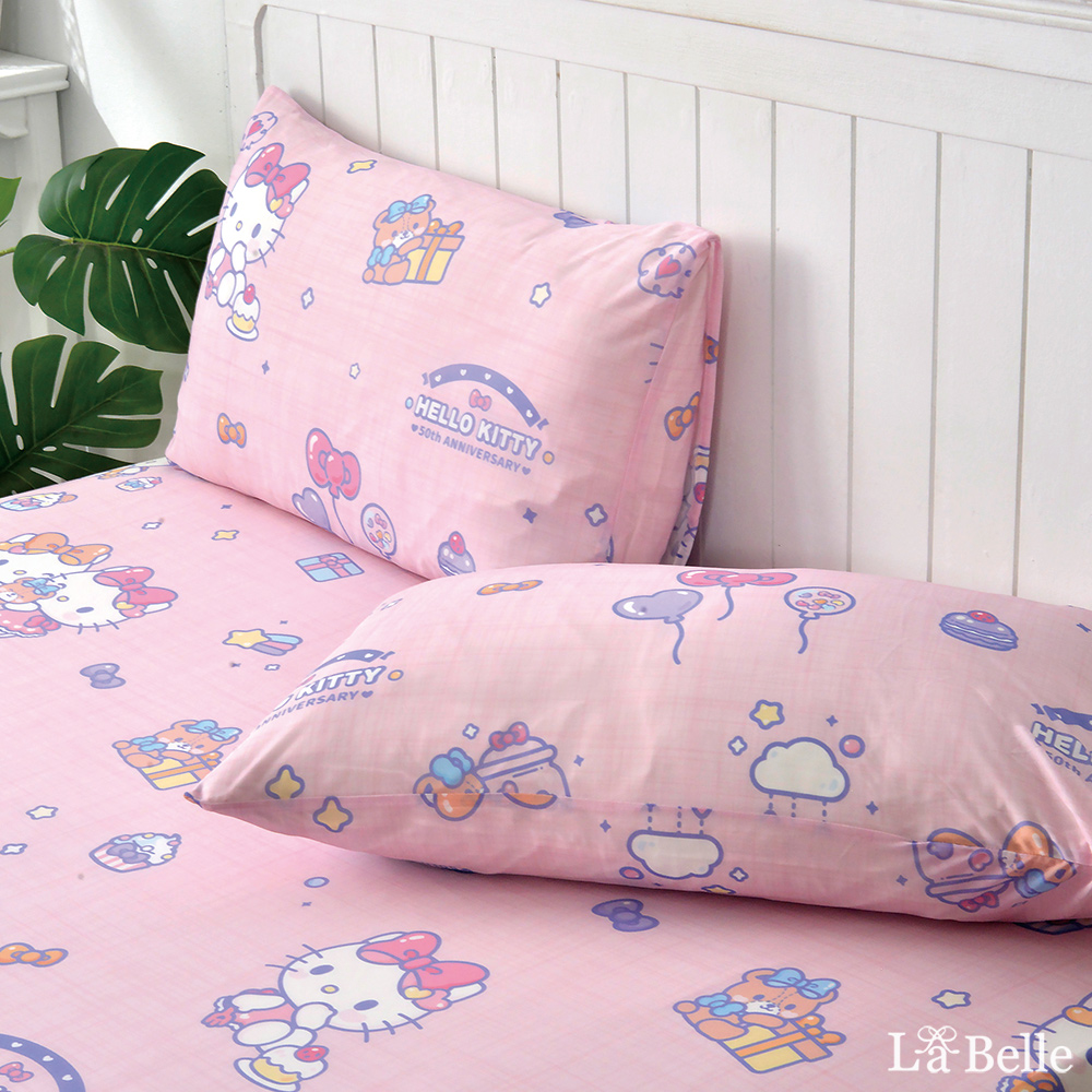 義大利La Belle《Sanrio-HELLO KITTY 生日派對》單人超COOL超涼感床包枕套組